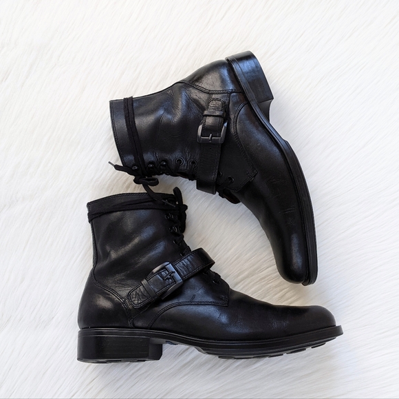 Rockport | Shoes | Mens Rockport Black Leather Combat Buckle Boots Size ...